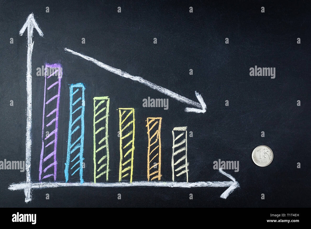Finance business graph. Declining Line graph drawn with chalk on ...