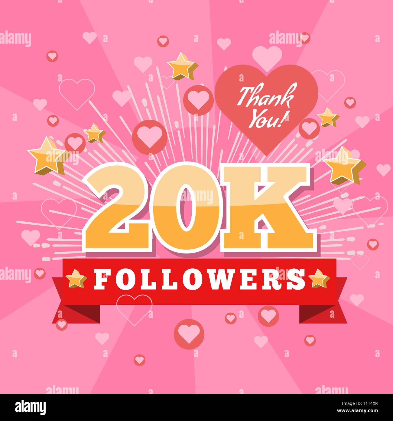 20K Followers and thank you banner background with heart bubble icons ...