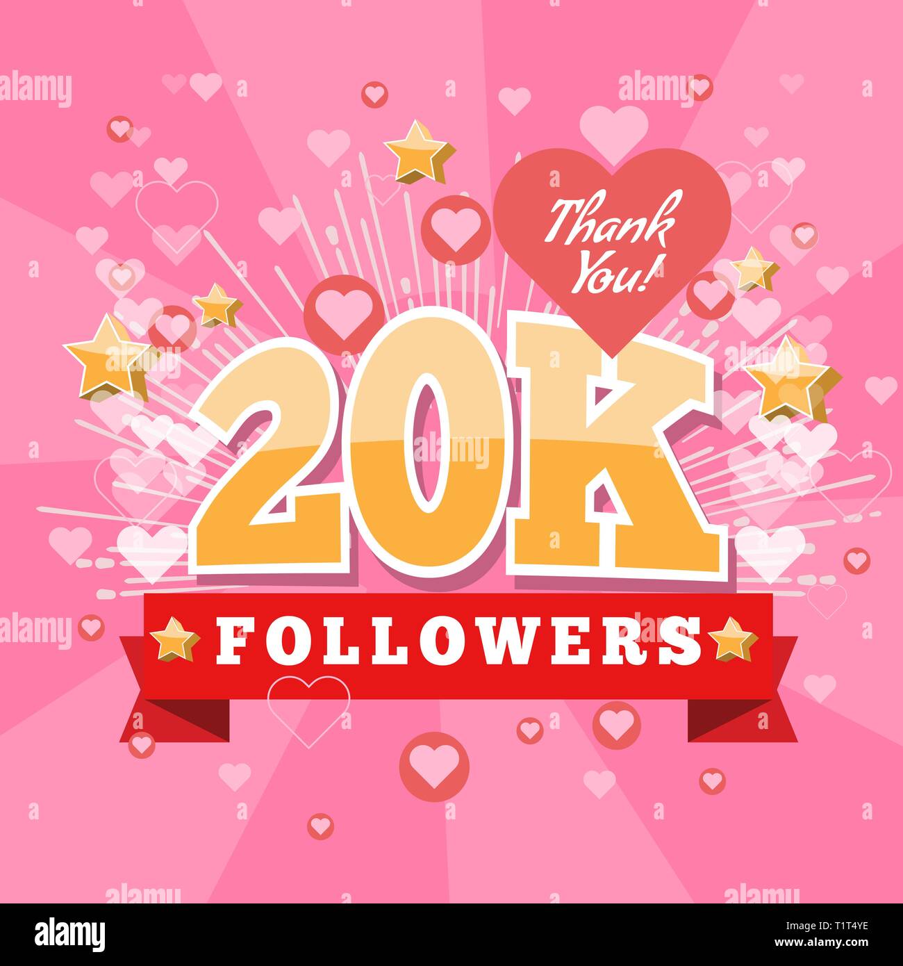 20K Followers and thank you banner background with heart bubble icons ...