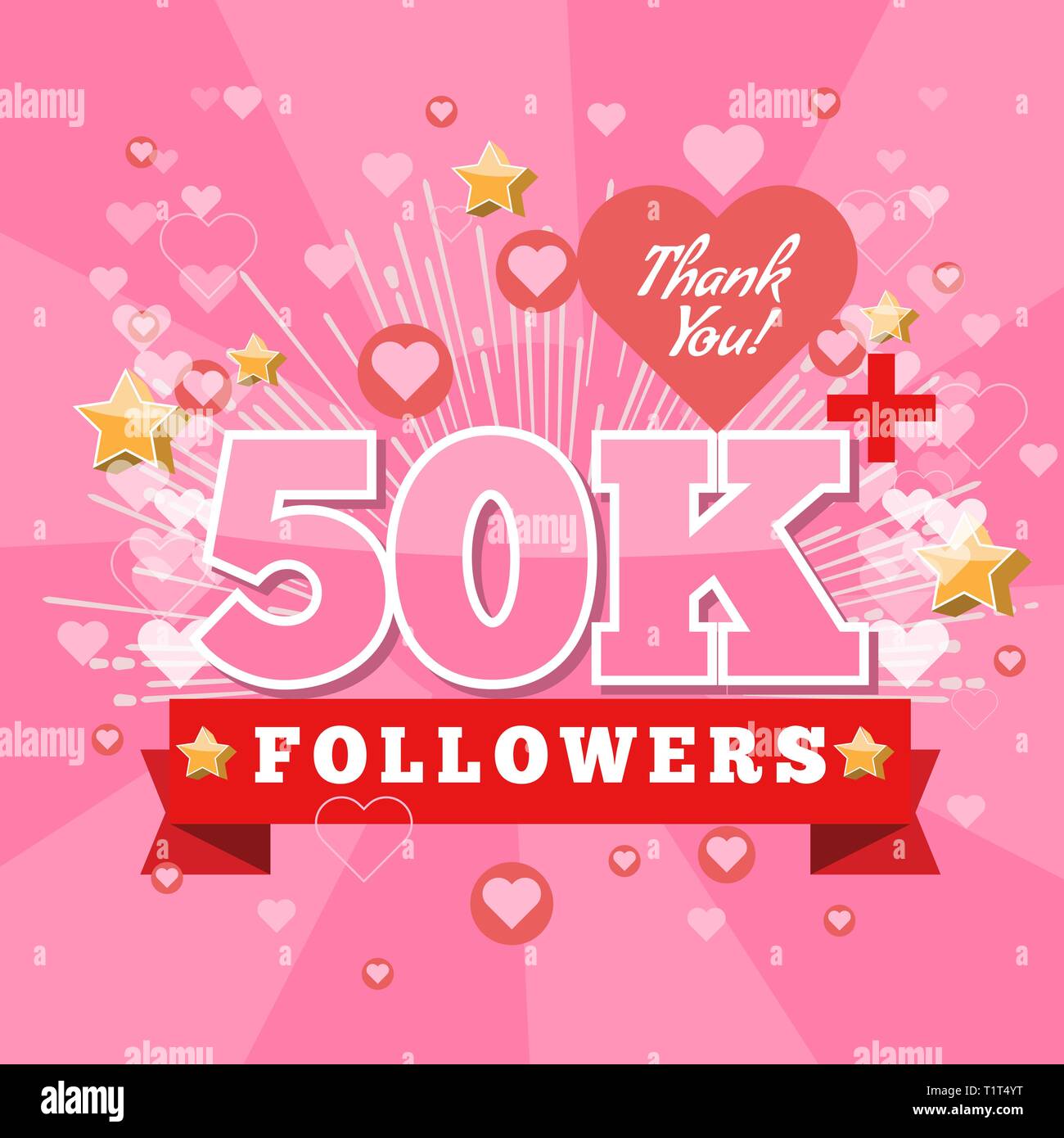 50K Followers and thank you banner background with heart bubble icons ...