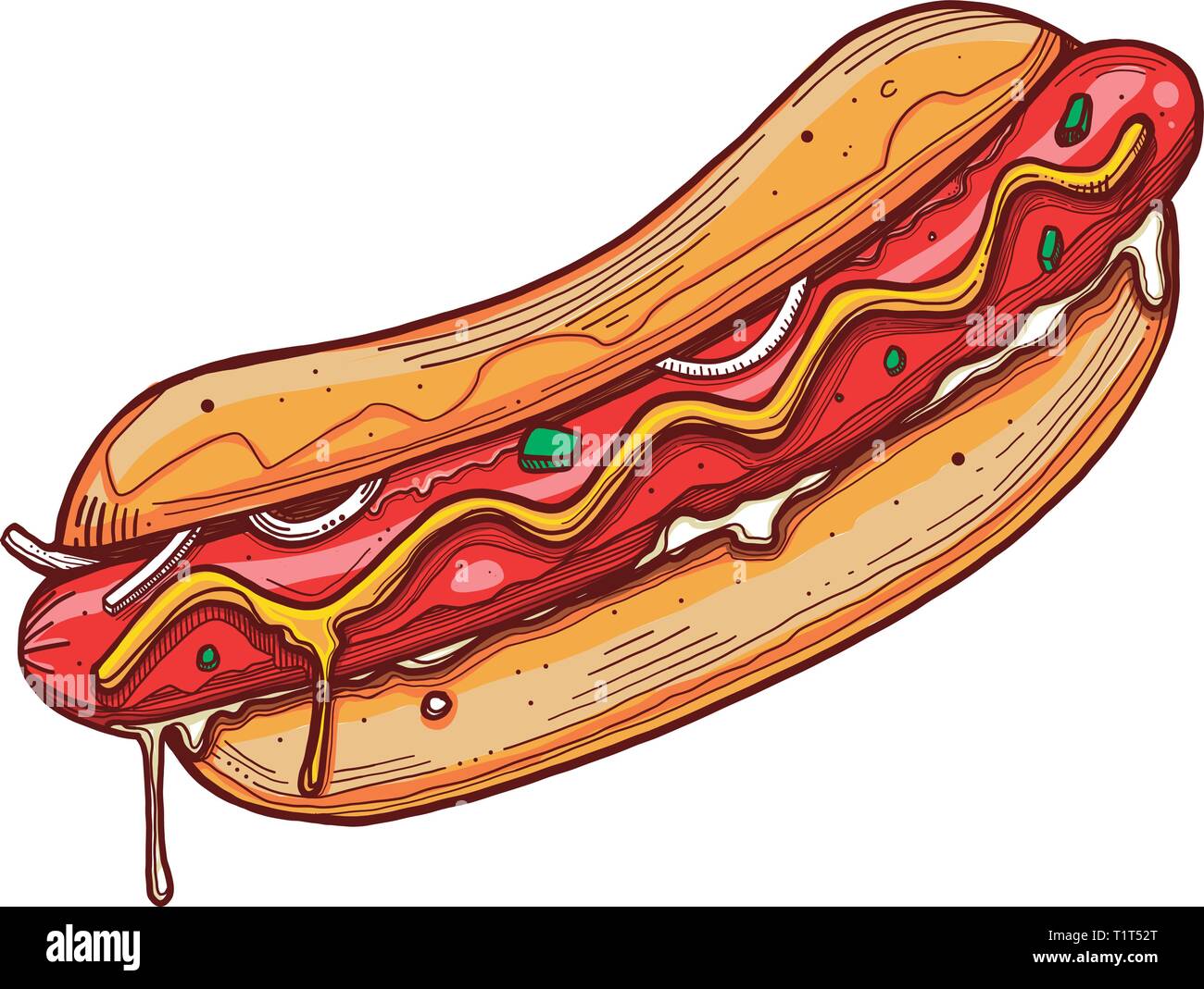 Hand drawn vector ink illustration or drawing of a hot dog Stock Vector ...