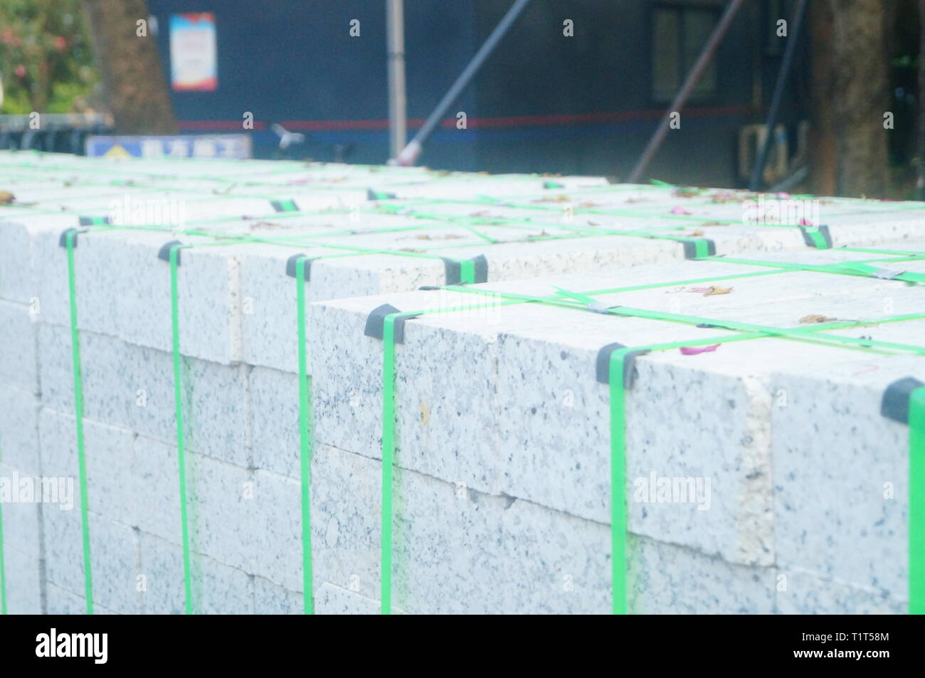 Shenzhen, China: Road construction site, stacked with building ...