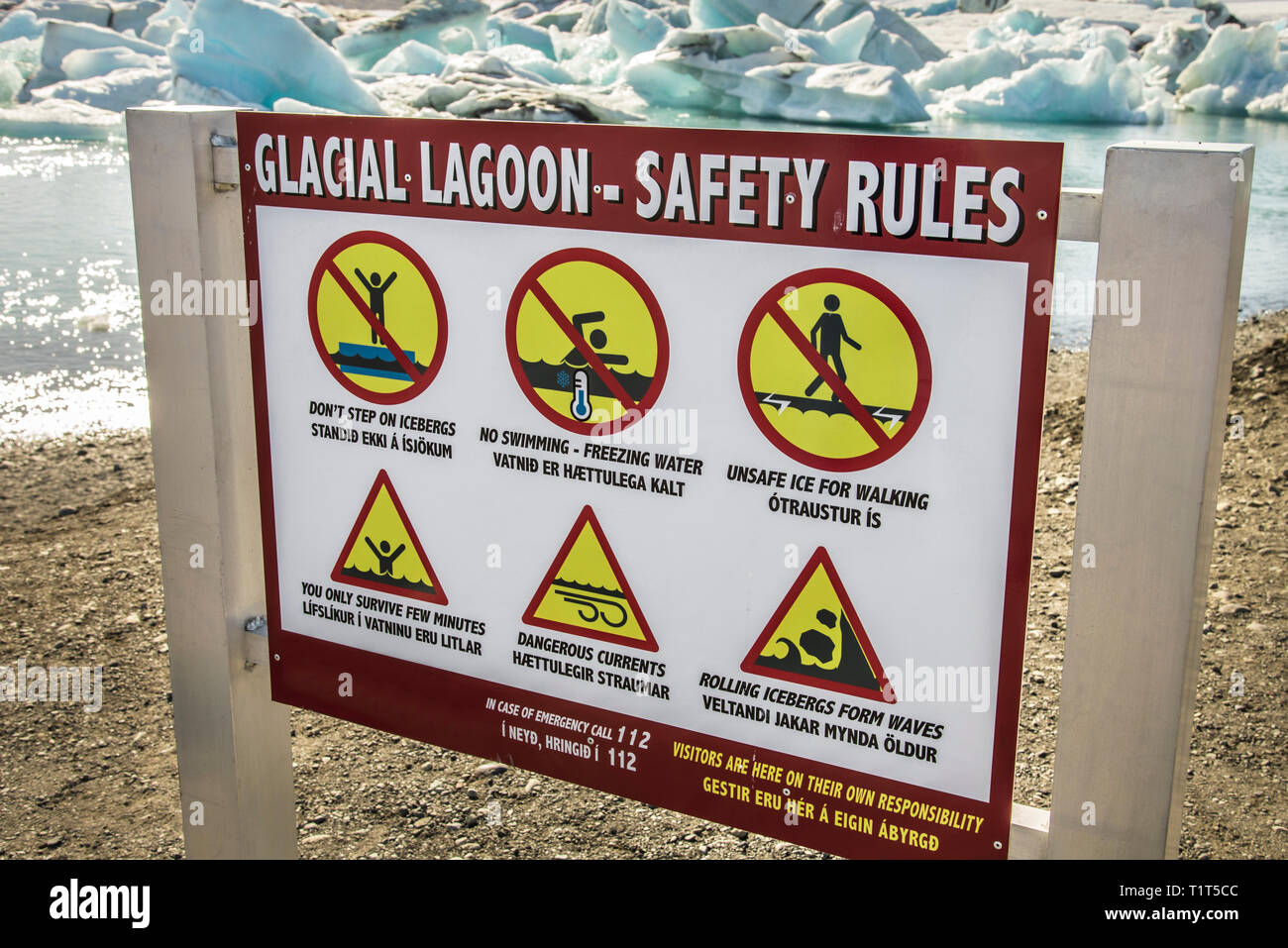 Glacier Lagoon Safety Rules sign posted in Jokulsarlon, Iceland Stock ...