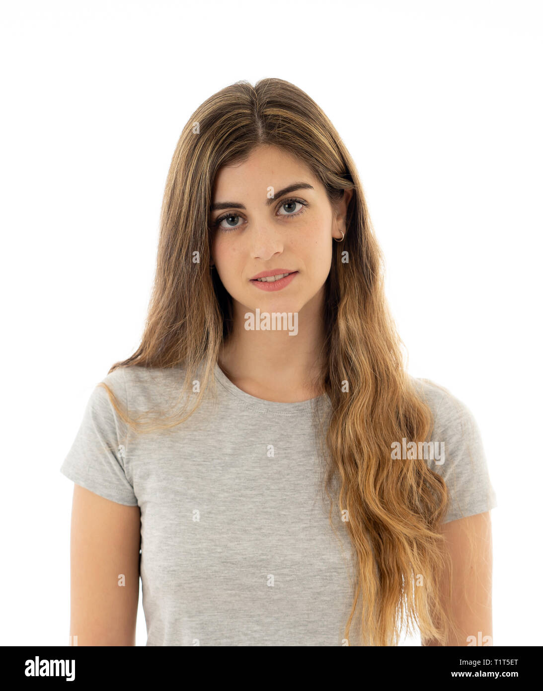 Portrait of a attractive and cheerful young teenager woman with happy ...