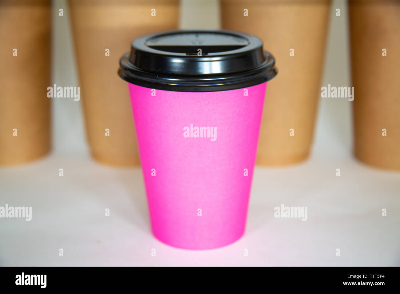 Different colored coffee cups isolated on a white background Stock ...