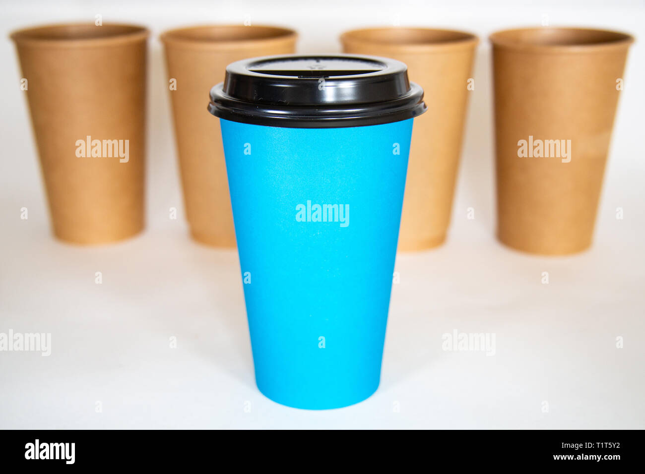 Different colored coffee cups isolated on a white background Stock ...