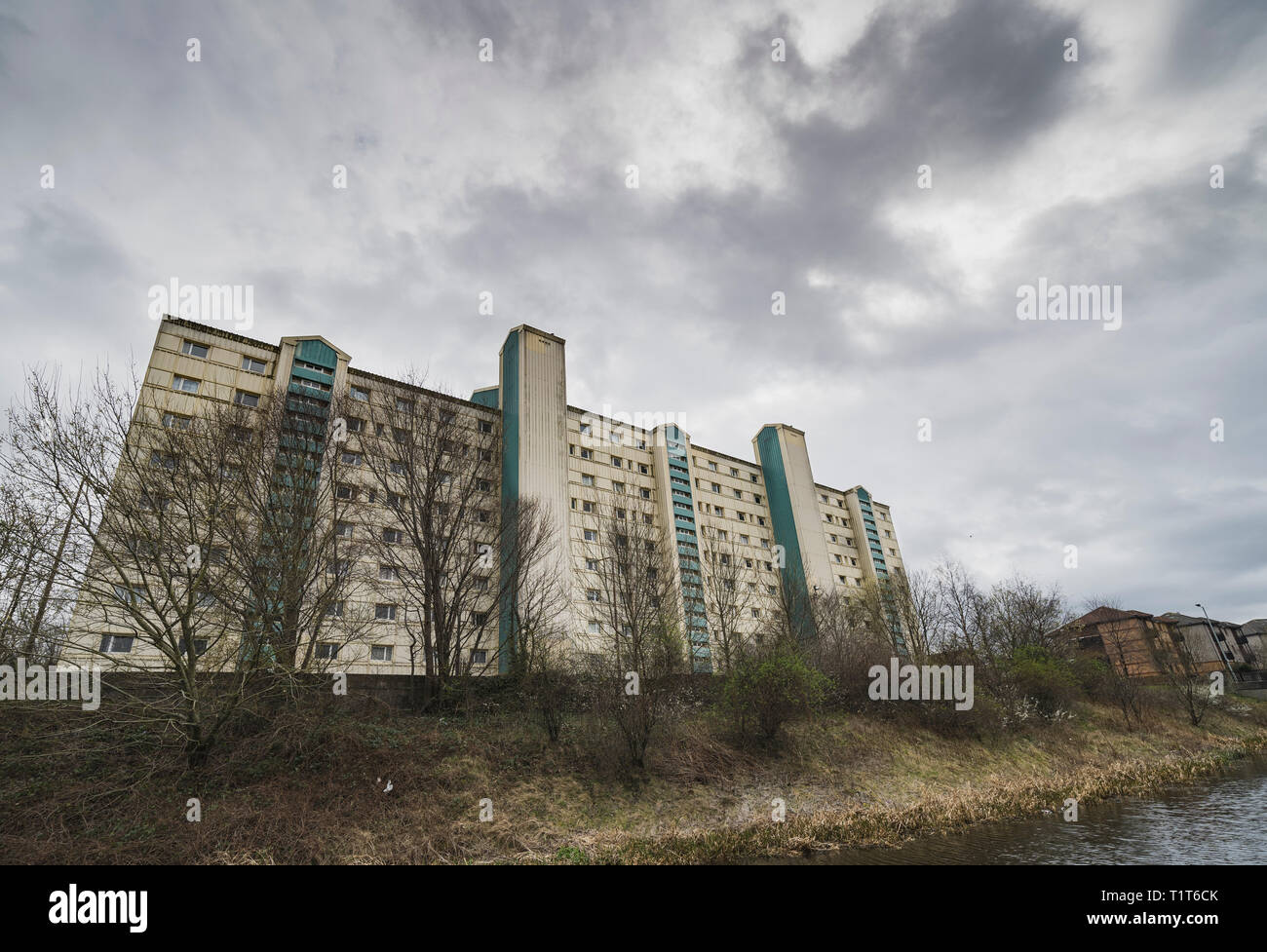High rise apartment block beside the Union Canal in Wester Hailes ...
