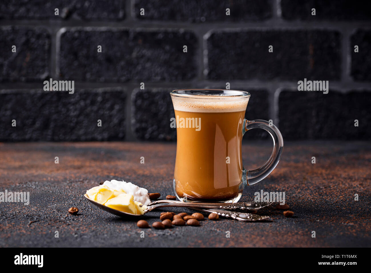 Bulletproof coffee. Ketogenic low carb drink Stock Photo - Alamy