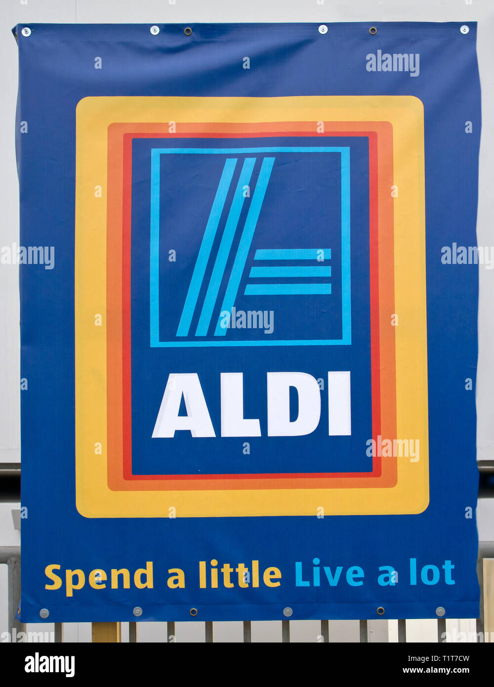 Aldi Store Temporary Banner Stock Photo - Alamy