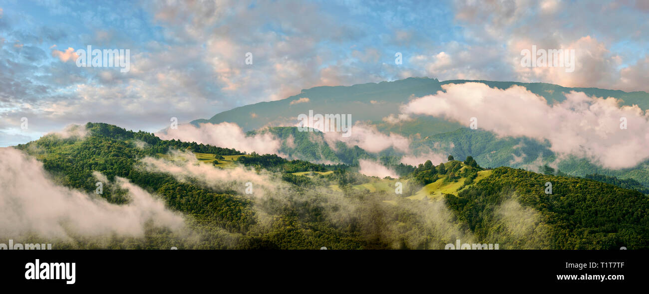 Landscape of typical Georgian countryside in the Caucasus foothills at ...