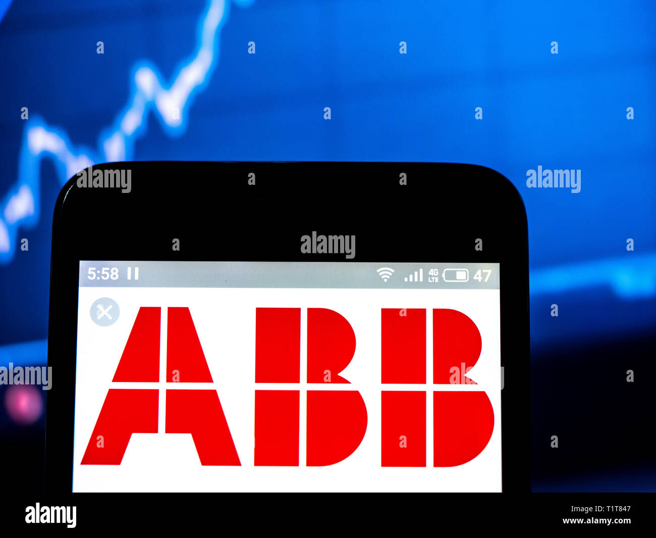 In this photo illustration an ABB (Asea Brown Boveri Ltd) logo seen ...