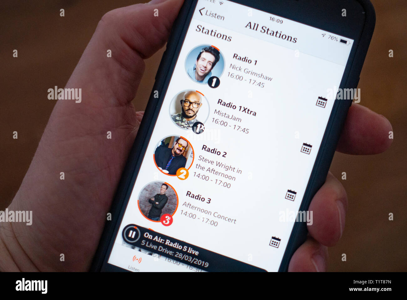 Using a mobile phone to listen to streaming radio on BBC Sounds media ...