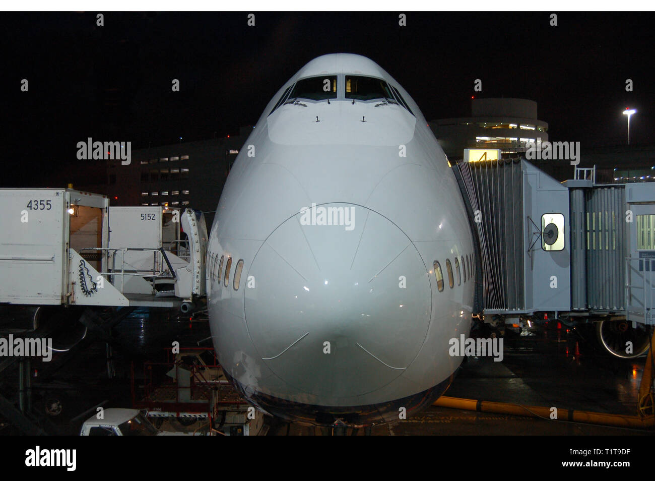 British Airways Boeing 747 jumbo jet plane head on at Nose height at ...