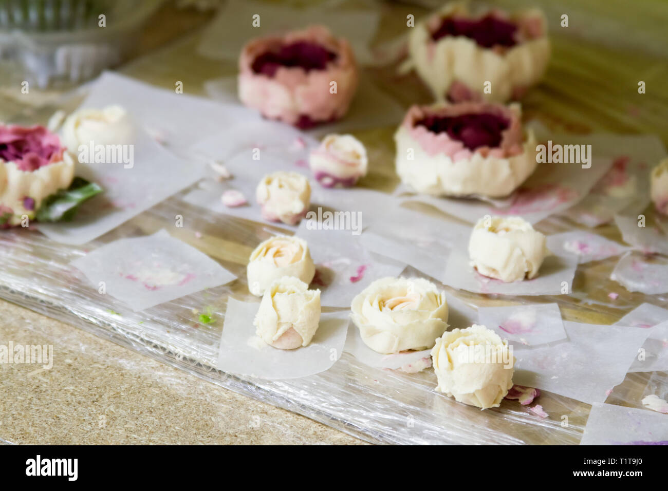 confectionery decoration. Baker makes wedding or birthday decorations ...