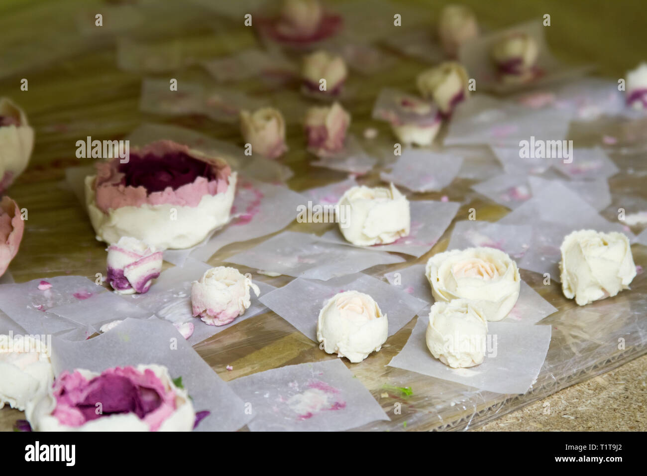 confectionery decoration. Baker makes wedding or birthday decorations ...