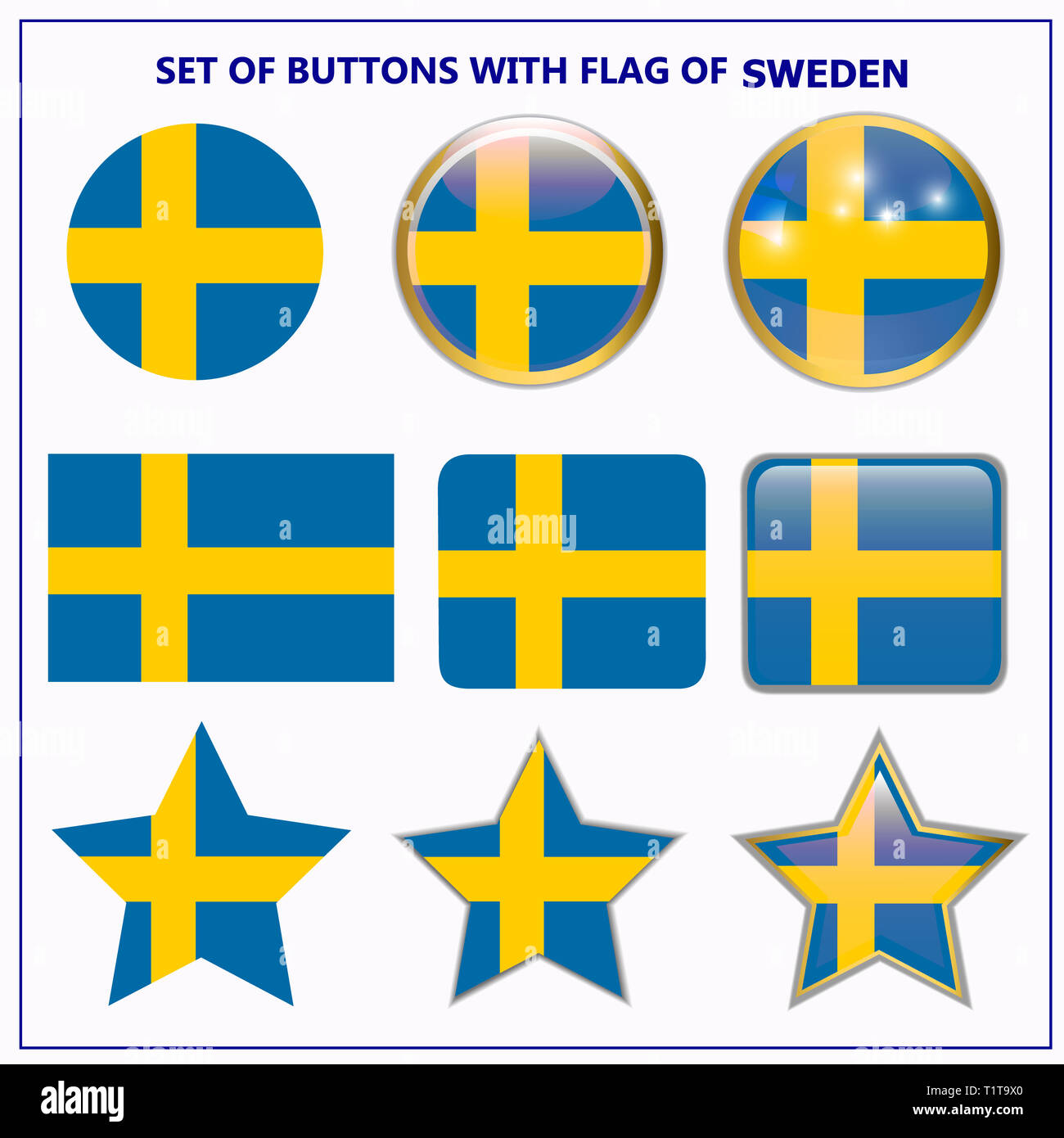 Bright buttons with flag of Sweden. Happy Sweden day background. Bright ...