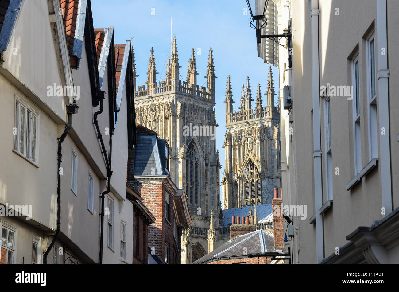 York Minster viewed from The Shambles (Low Petergate), York, North ...