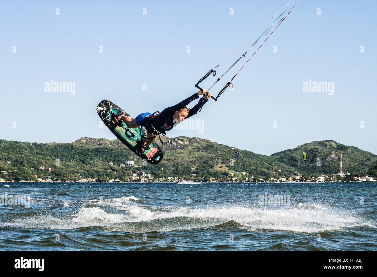 Kitesurfing at Conceicao Lagoon. Florianopolis, Santa Catarina, Brazil ...
