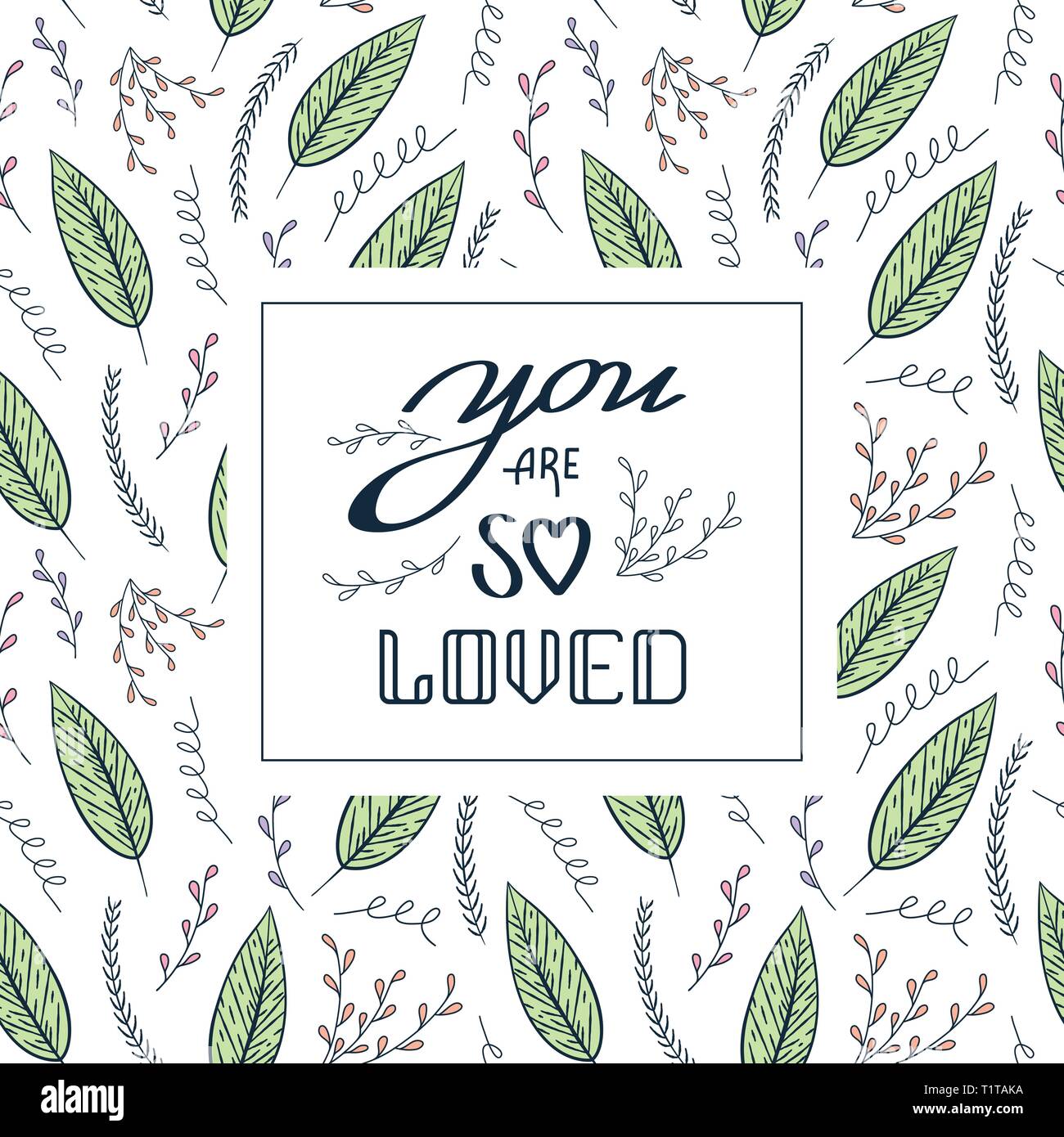 Love quote Vector Seamless Contour Floral Pattern. Hand Drawn Colorful ...