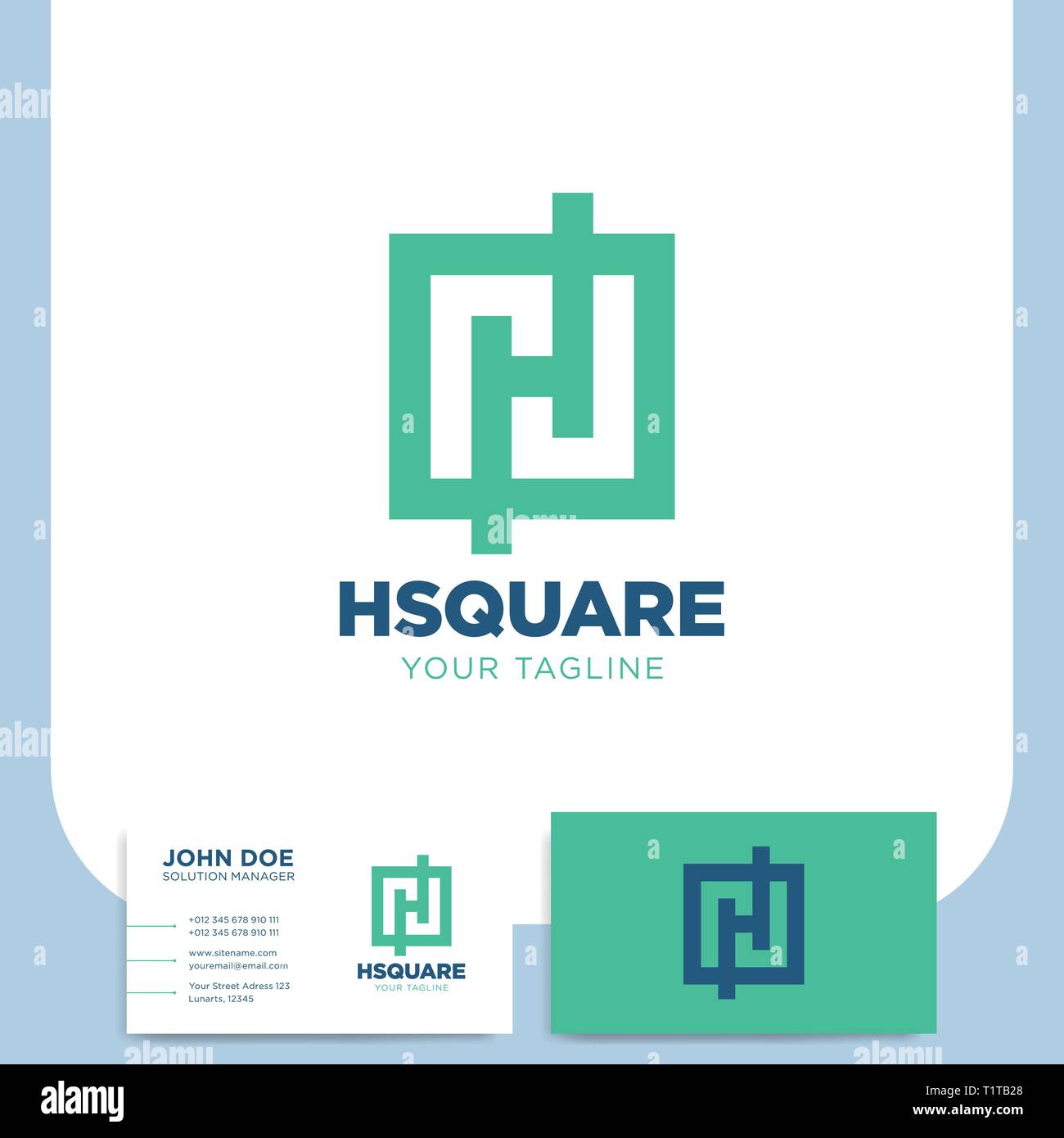 simple H letter logo in square or frame template with business card ...