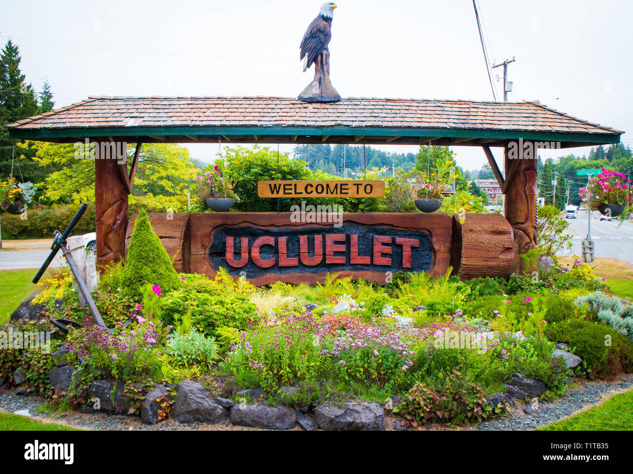 Ucluelet town sign Vancouver Island Canada Stock Photo - Alamy