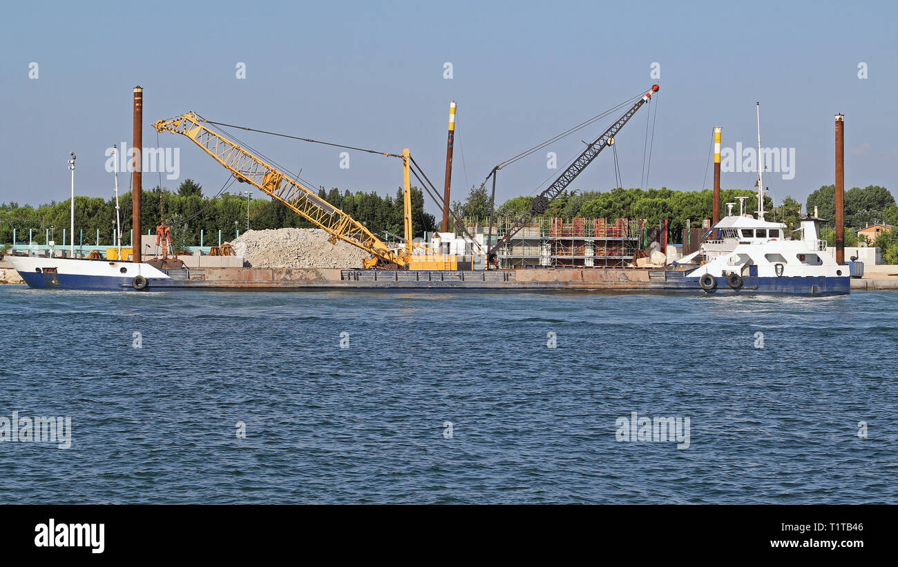 Construction Barge Building Seawall Project Flood Protection Lagoon in ...