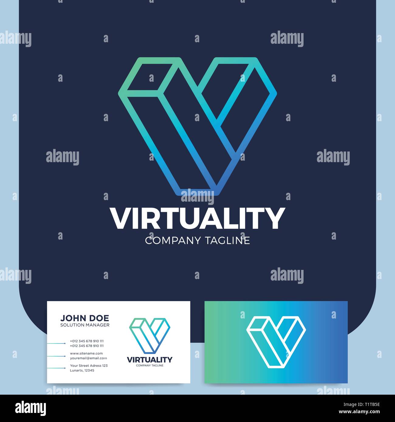 Isometric letter v logo design template virtual reality logotype ...