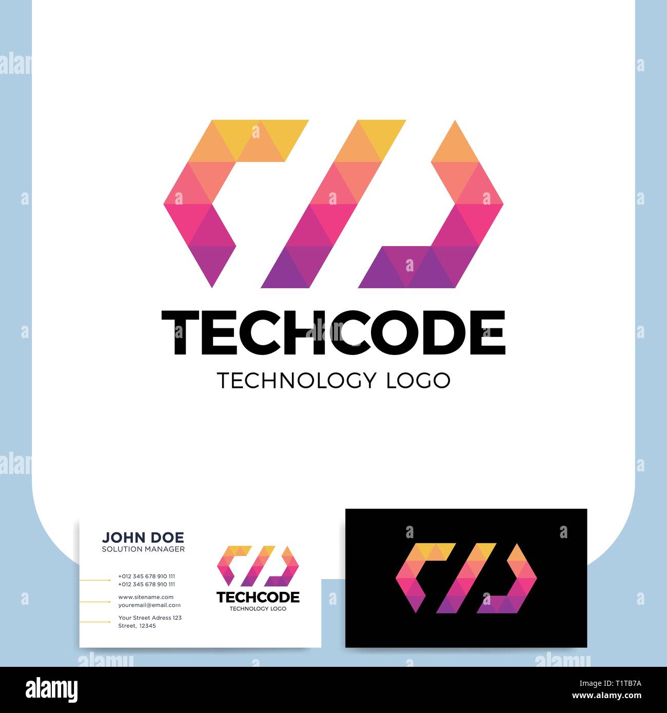 Code Or Coding Logo Of A Stylized Triangle Shape Built With Colorful Polygons Stock Vector Image