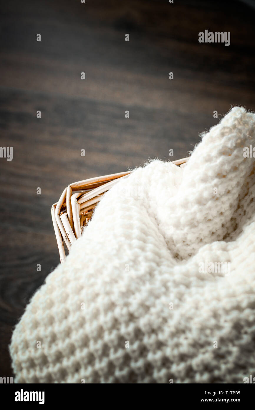 Knitwear, fabric textures and rustic lifestyle concept - Knitted winter ...