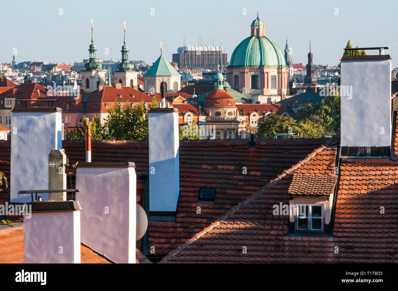 Old red roofs and chimneys of Prague. View from above Stock Photo - Alamy
