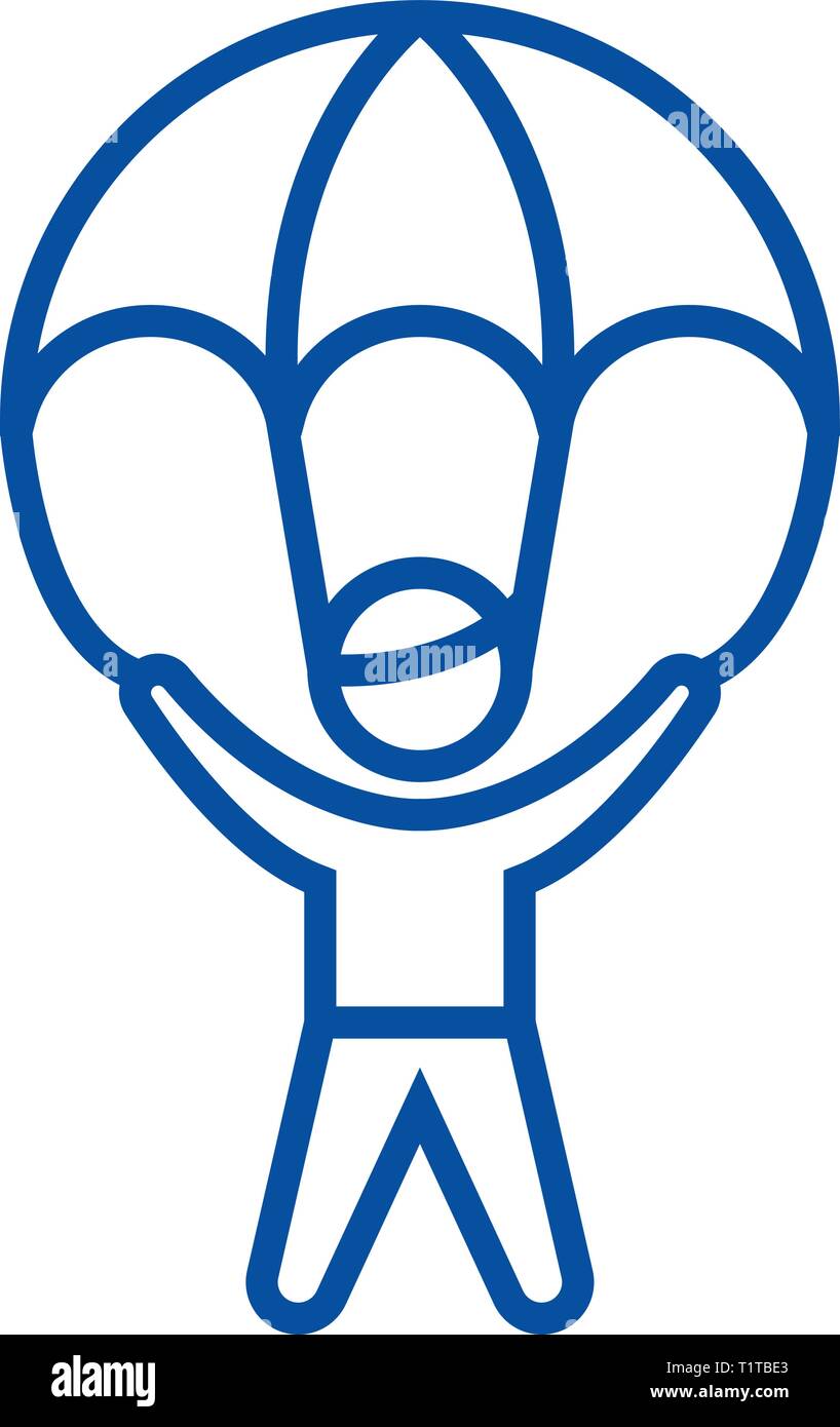 Risk management,man with parachute line icon concept. Risk management ...