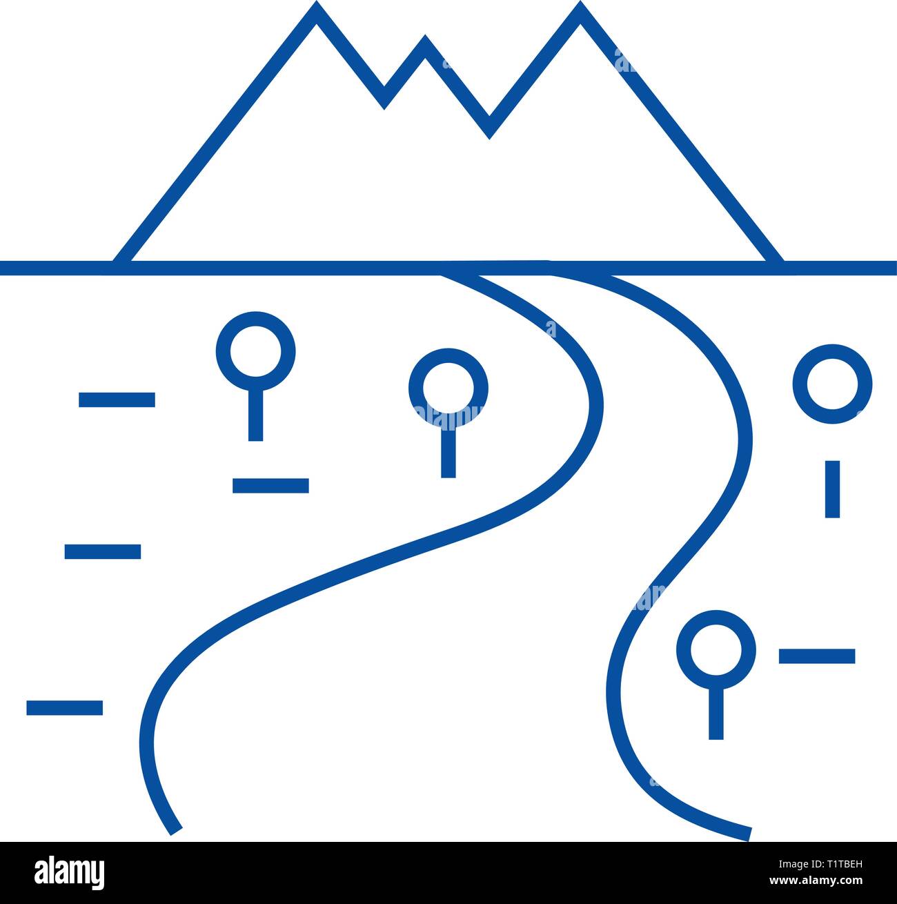 Road to mountains line icon concept. Road to mountains flat vector ...
