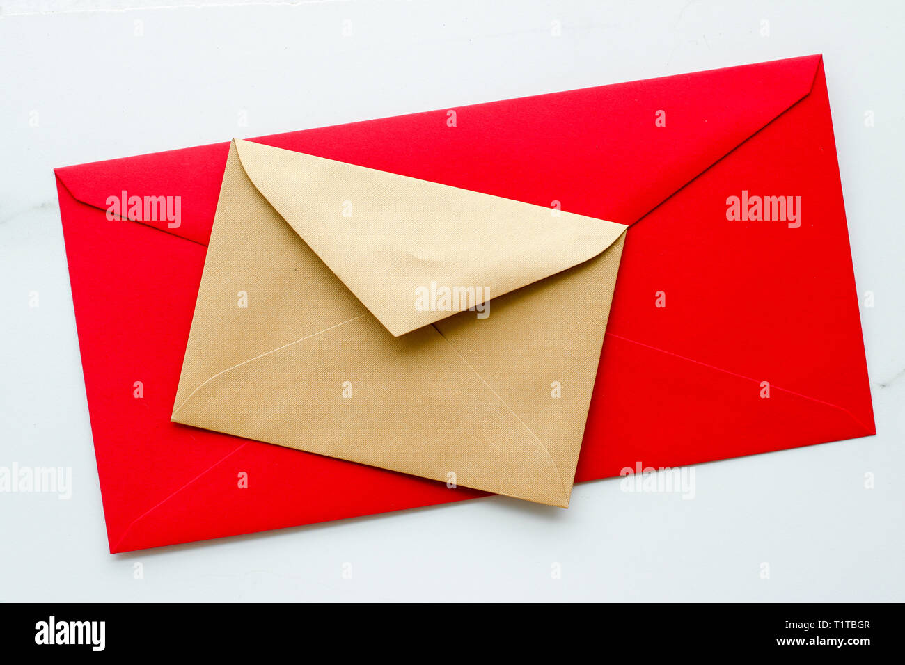 Communication, newsletter and business concept - Envelopes on marble ...