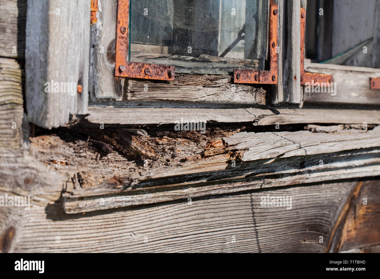 old rotten wooden window sill Stock Photo - Alamy