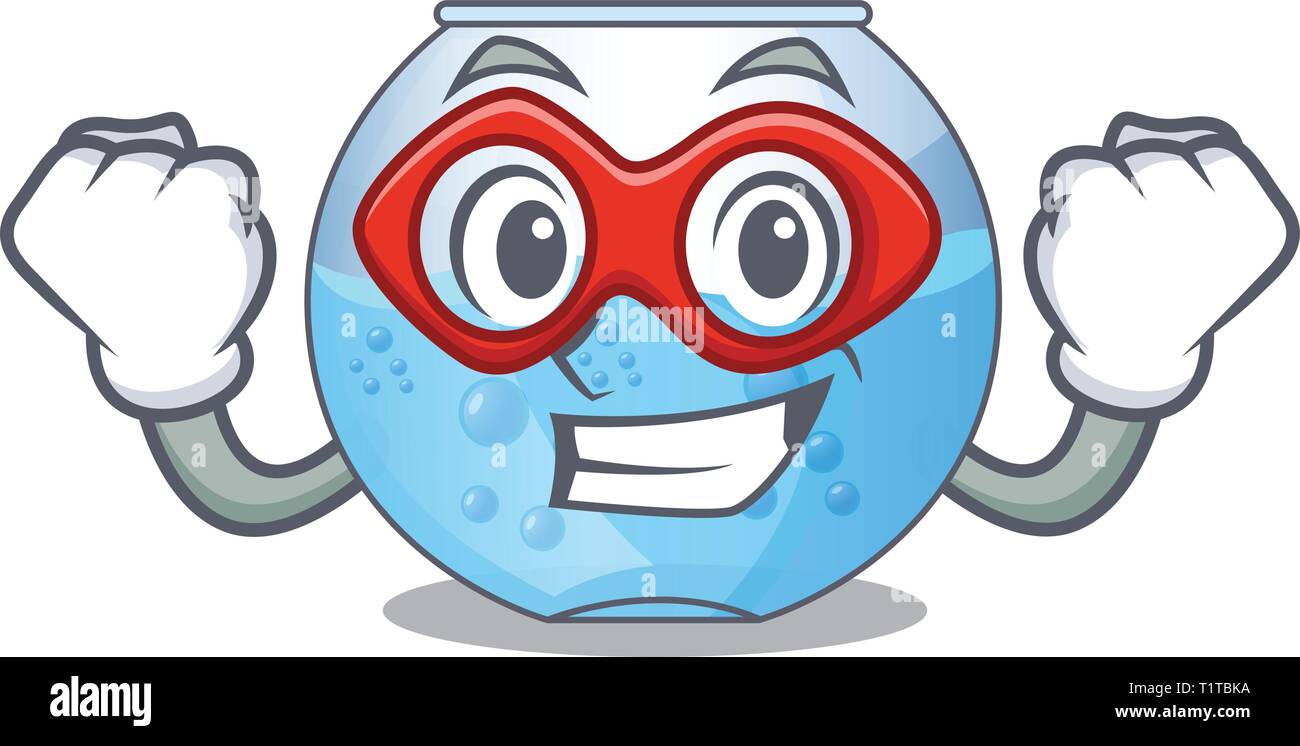 Super hero bowl cartoon aquarium above wooden table vector illustration ...