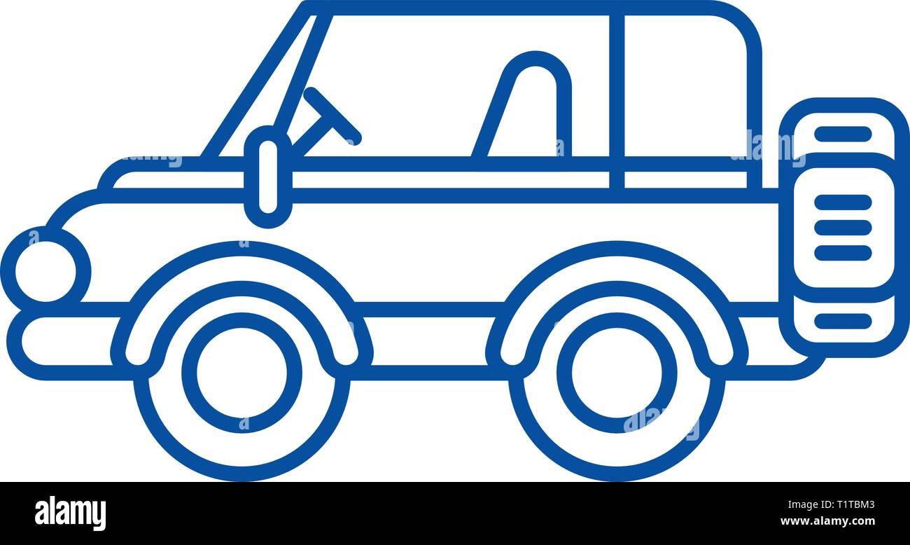 Safari jeep line icon concept. Safari jeep flat vector symbol, sign ...