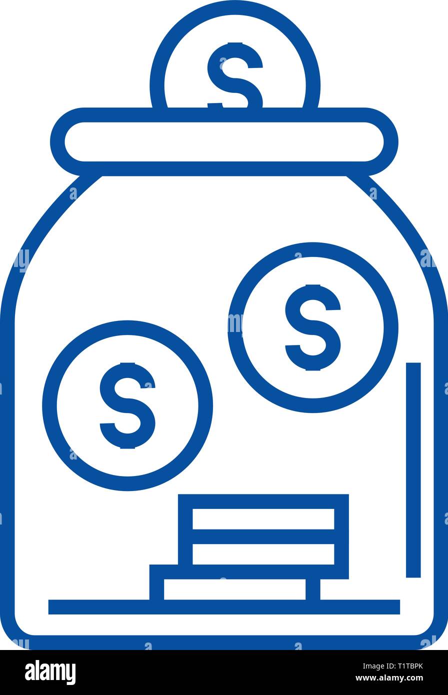 Saving money jar line icon concept. Saving money jar flat vector symbol ... Saving money jar line icon concept. Saving money jar flat vector symbol ...