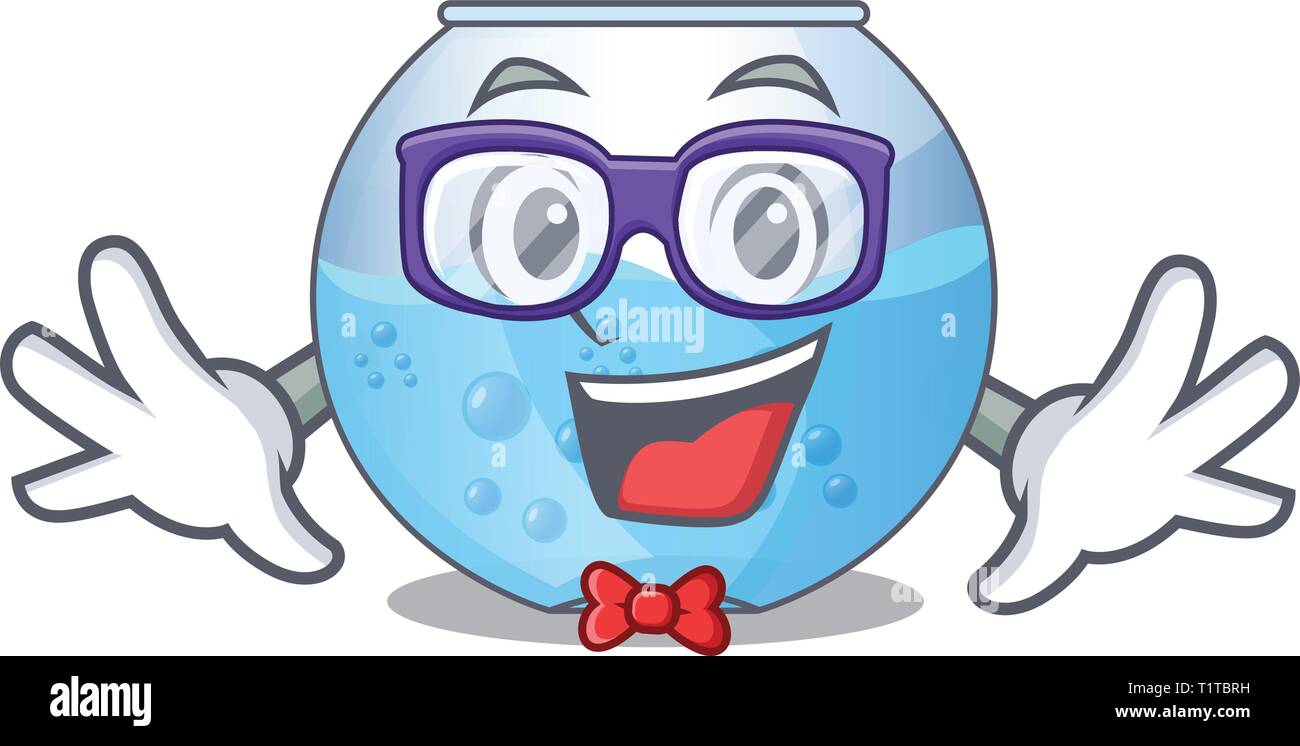 Geek bowl cartoon aquarium above wooden table vector illustration Stock ...