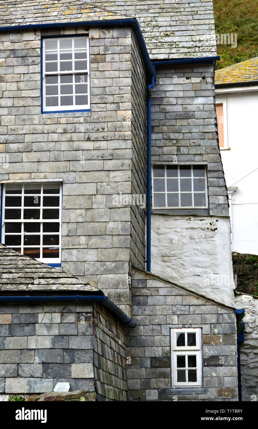 Architectural detail of old traditional slate cottages in Port Isaac ...