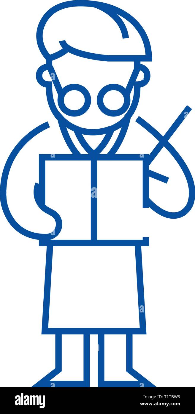 Scientist writing line icon concept. Scientist writing flat vector ...