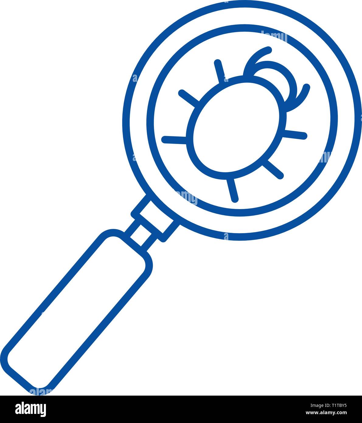Searching bug line icon concept. Searching bug flat vector symbol, sign ...