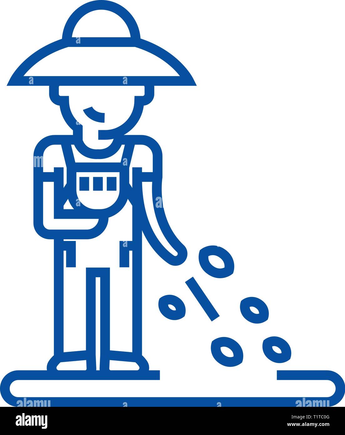 Seeding plants line icon concept. Seeding plants flat vector symbol ...