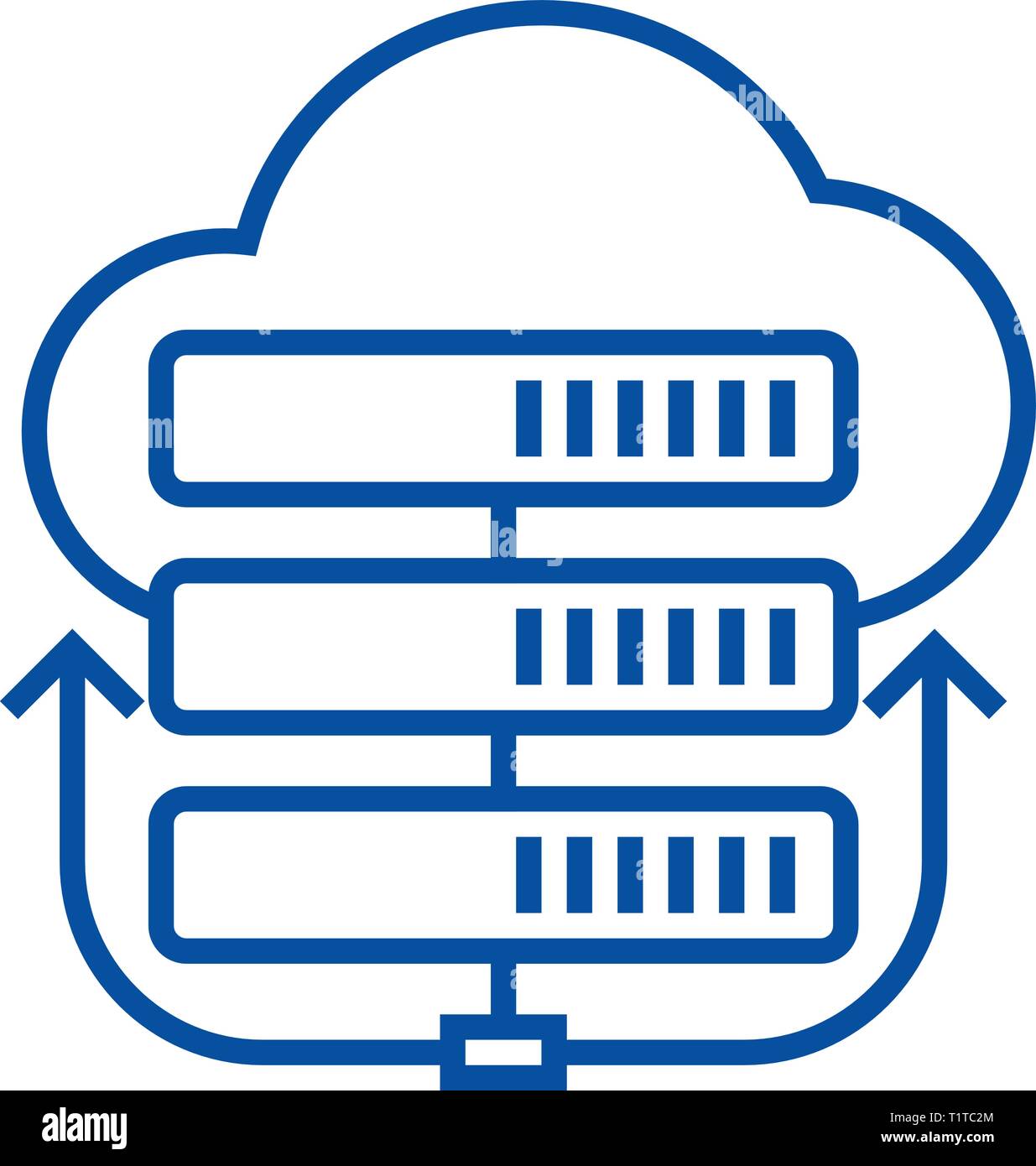 Servers network,cloud line icon concept. Servers network,cloud flat vector symbol, sign, outline ...