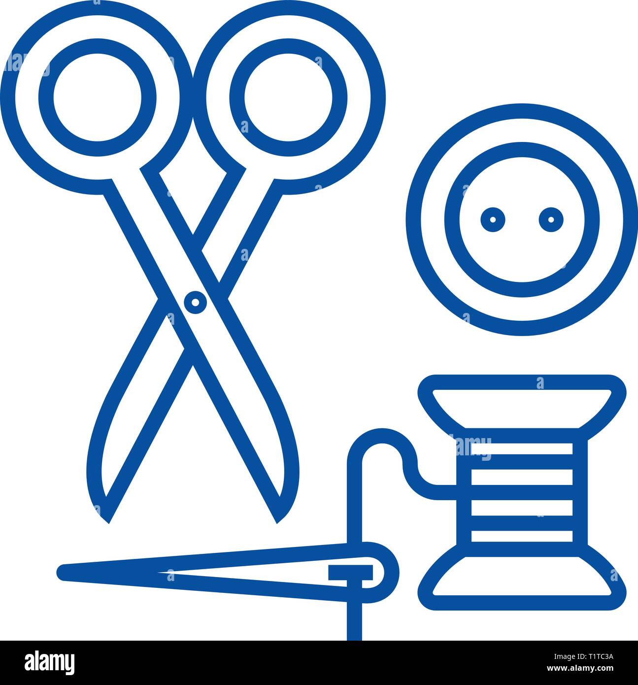 Sewing,scissors, thread, needle, button line icon concept. Sewing ...