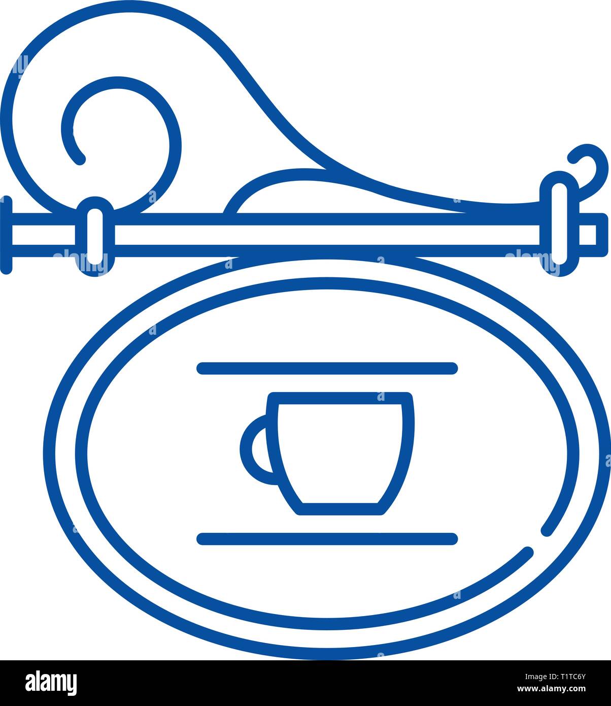 Signboard cafe line icon concept. Signboard cafe flat vector symbol ...