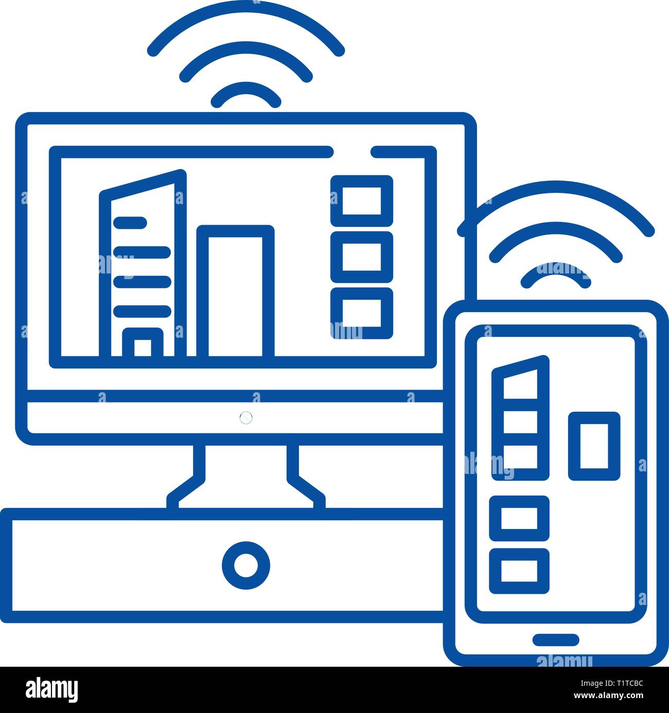 Smart tv line icon concept. Smart tv flat vector symbol, sign, outline ...