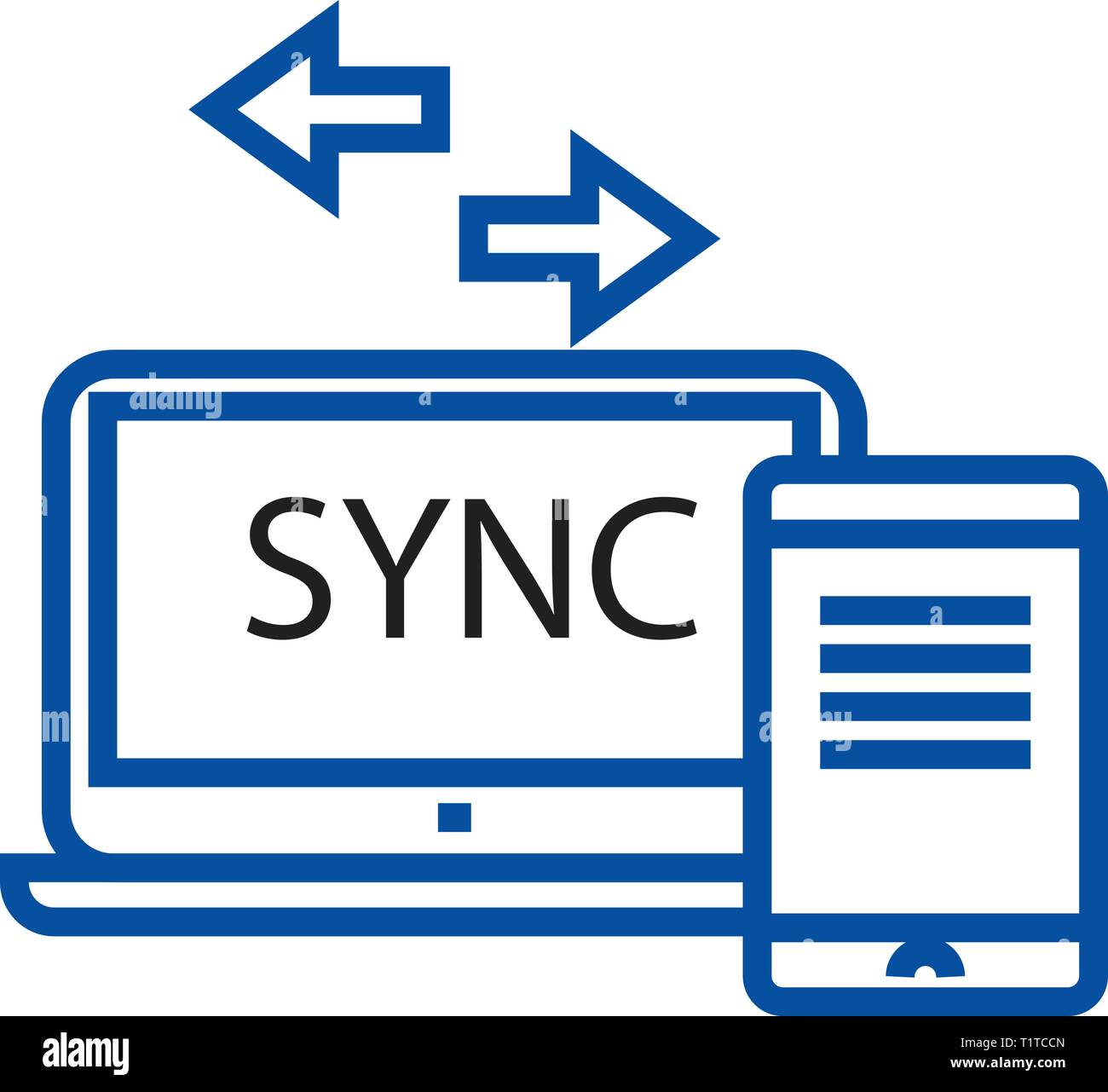 Smartphone to computer sync line icon concept. Smartphone to computer ...