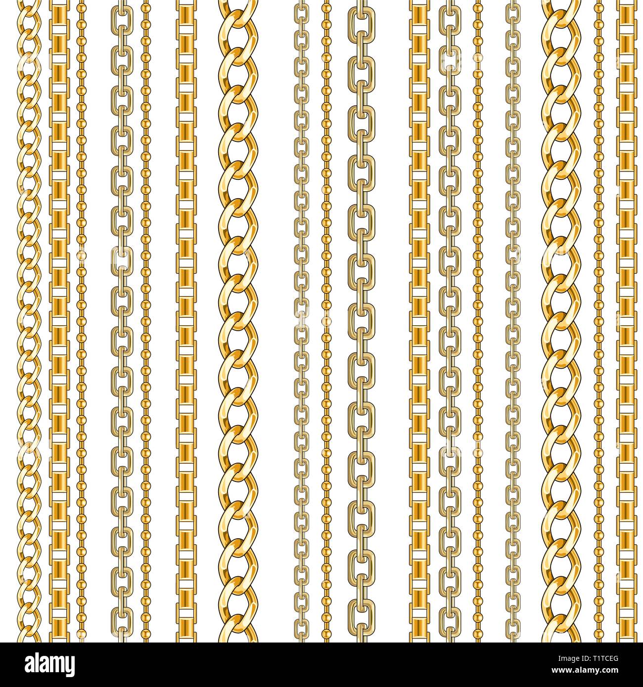 Abctract Seamless Pattern With Golden Chains On Black Background For