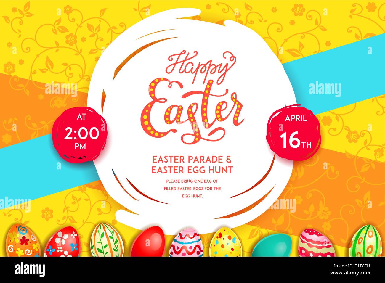 Easter eggs bright yellow poster. Easter holiday template for design ...