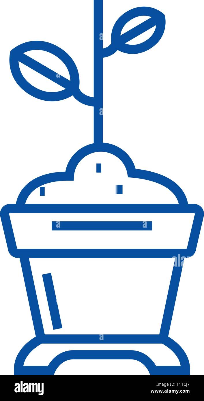 Sowing plant pot line icon concept. Sowing plant pot flat vector symbol ...